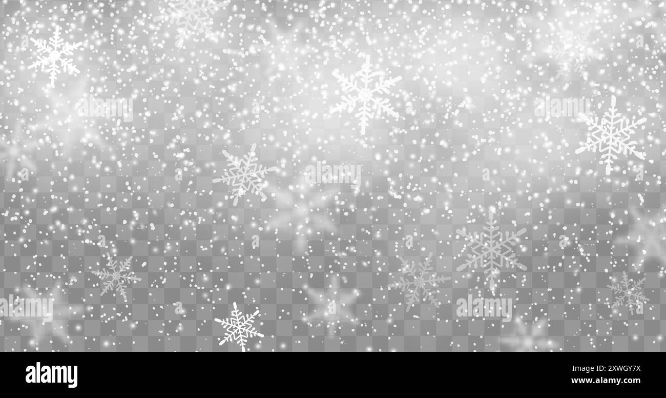 Realistic snow fall overlay background with snowflakes. Christmas ...