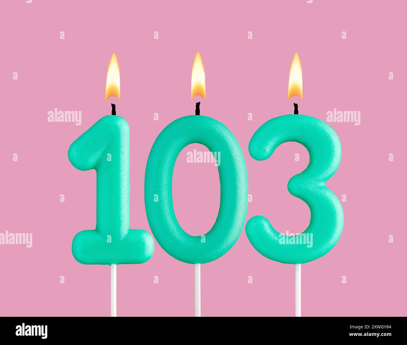 Birthday card with green number 103 candle - Pastel pink background ...