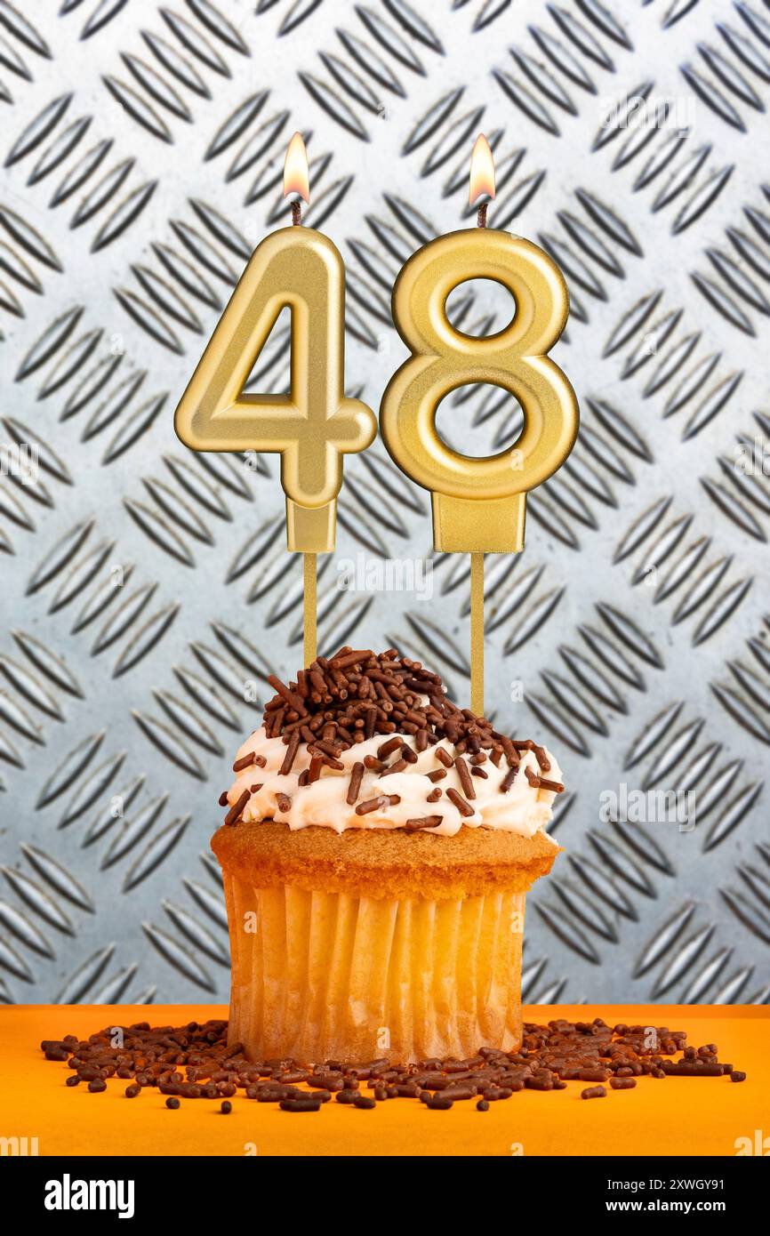 Birthday candle number 48 - Industrial metallic background Stock Photo ...