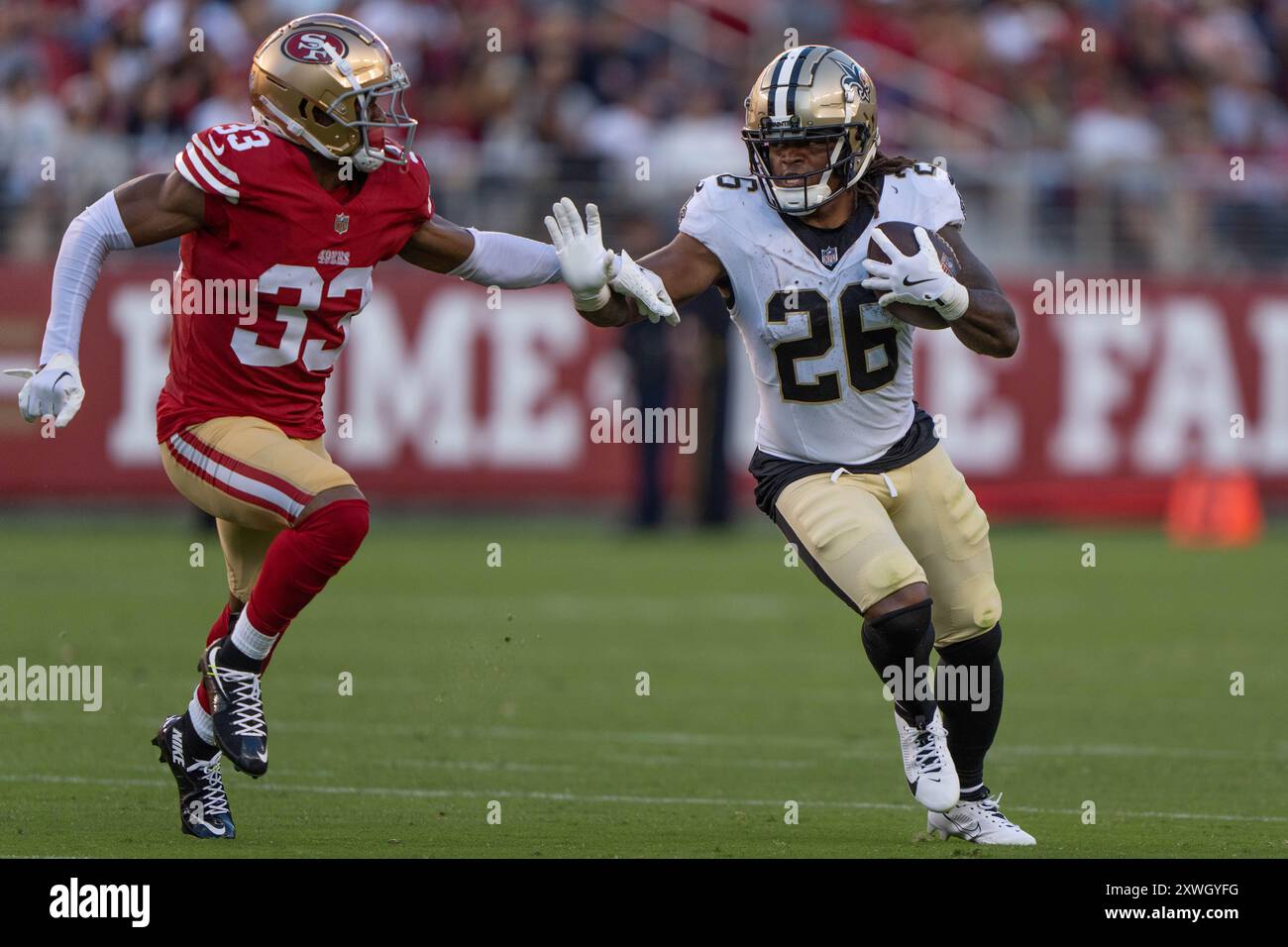 August 18, 2024; Santa Clara, CA, USA; New Orleans Saints running back ...