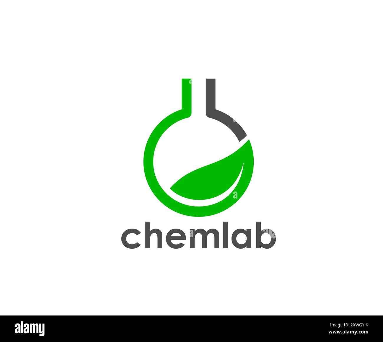 Science lab icon. Isolated vector chemical laboratory flask with green ...