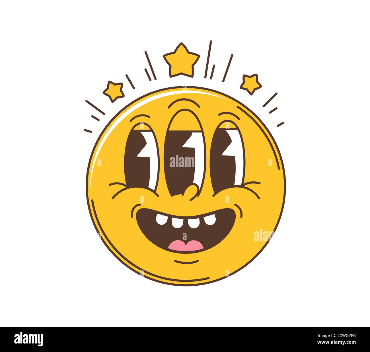 Cartoon retro groovy hippie smile character and emoji symbol. Isolated ...
