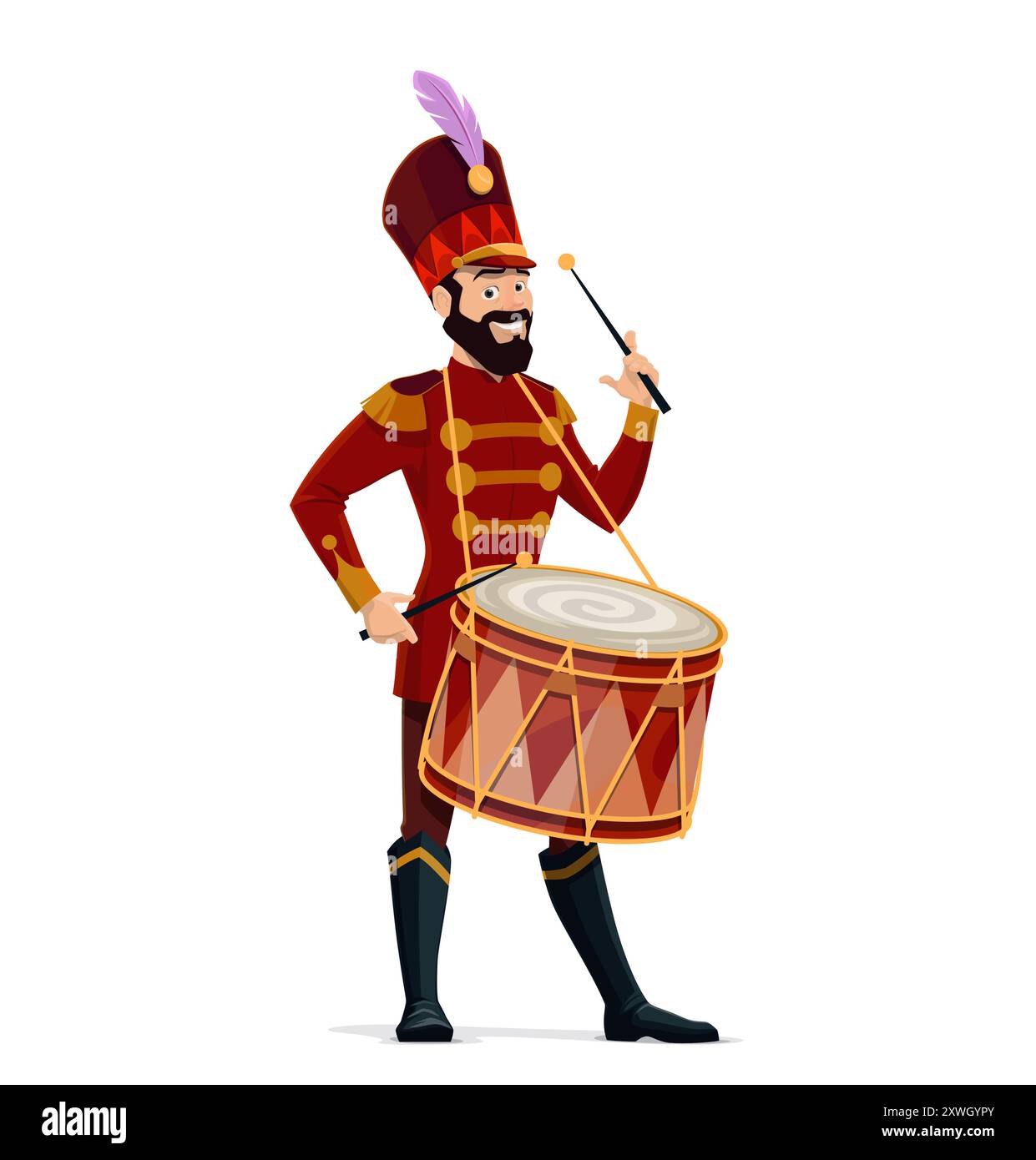 Circus drummer character or funfair carnival musician, cartoon vector ...