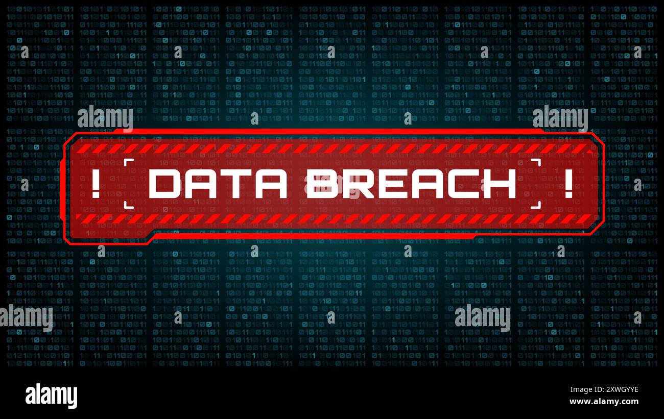 Data breach, cyber attack threat and hackers danger warning alert red banner, vector digital ...
