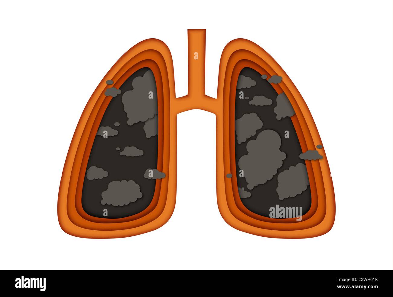 Paper cut lungs of smoking people with cigarette smoke, vector ...