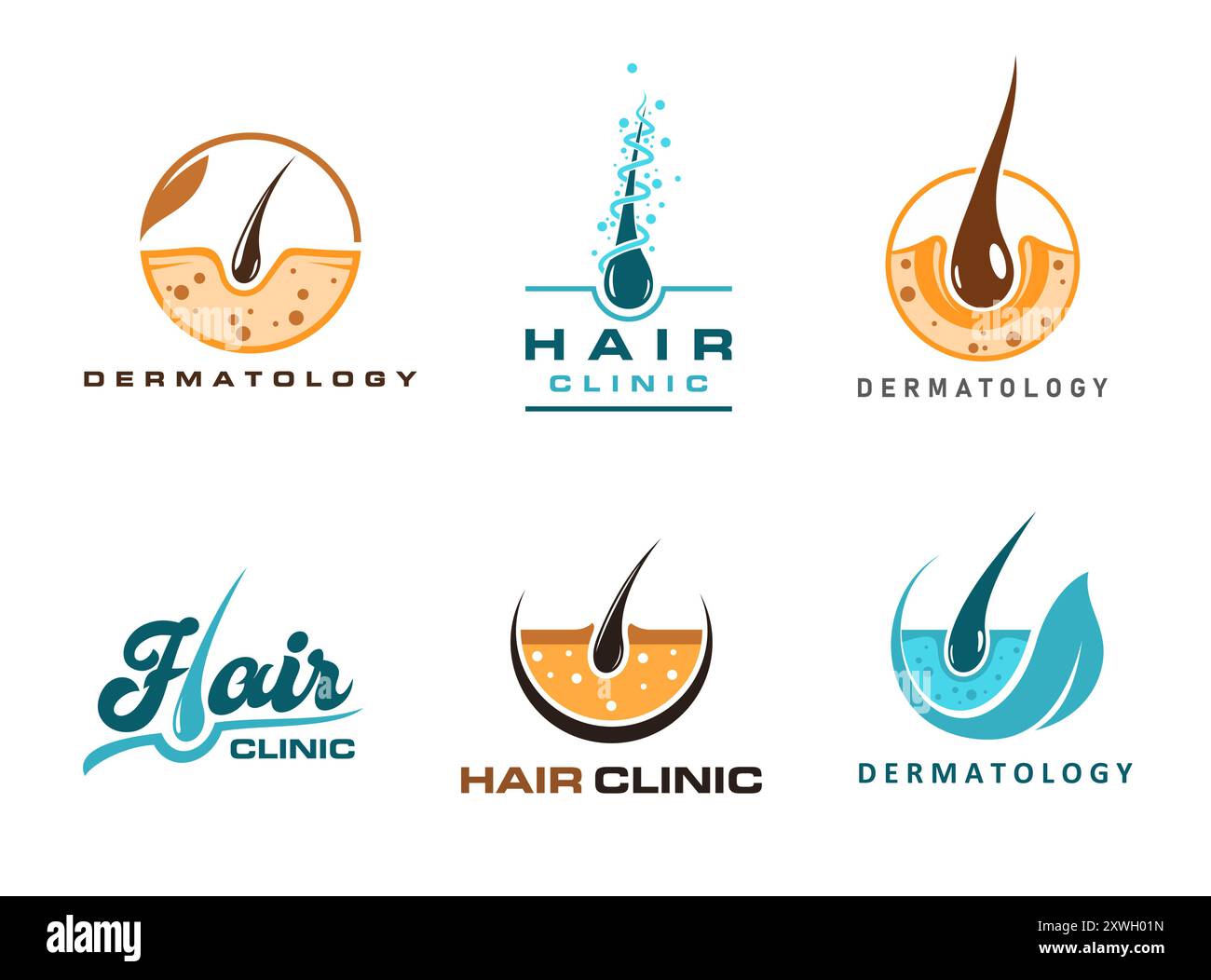 Dermatology icons, hair clinic, follicle grow, loss treatment, scalp ...
