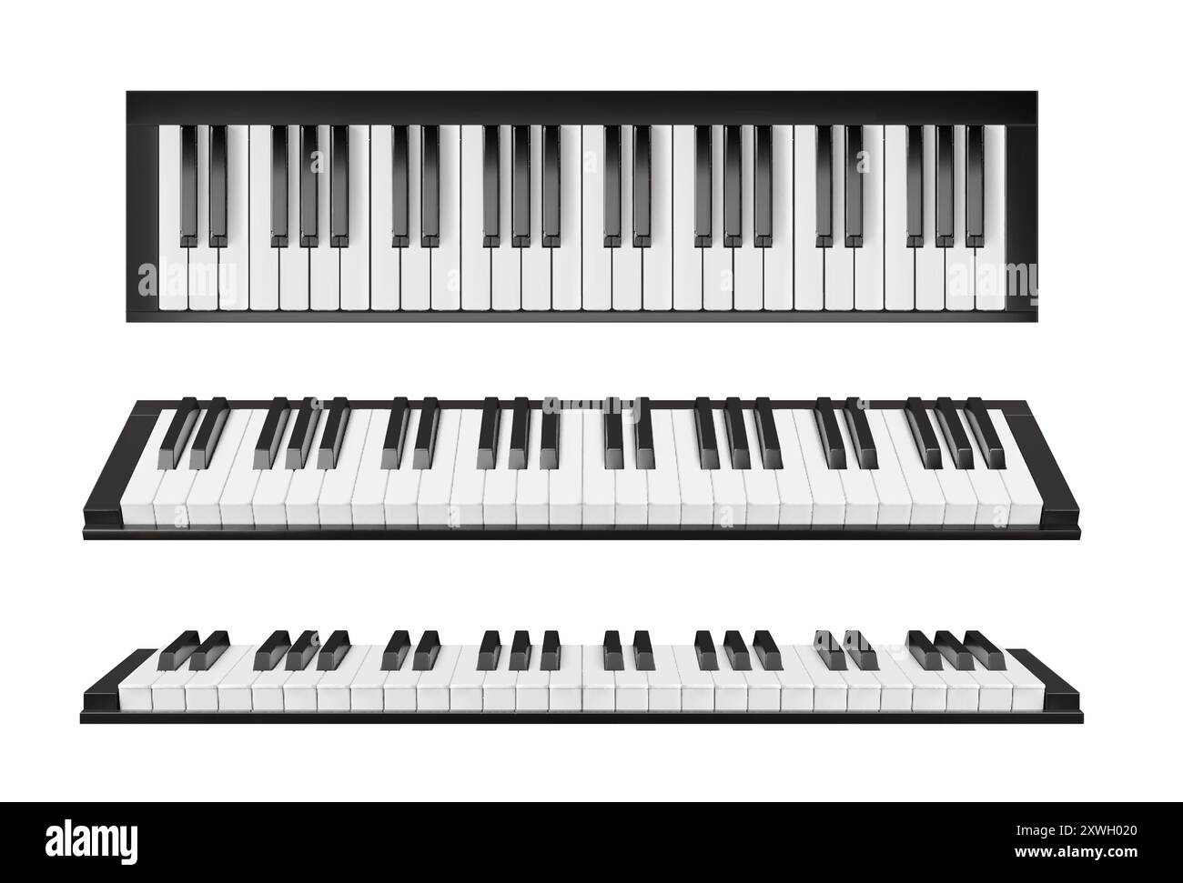 Realistic piano keyboard with keys, synthesizer or music instrument ...