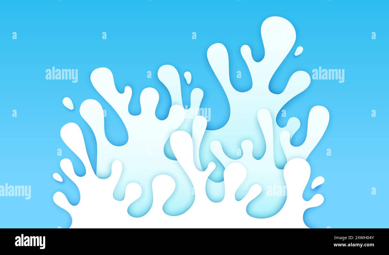 Paper cut milk drink splash and liquid cream wave with drops and ...