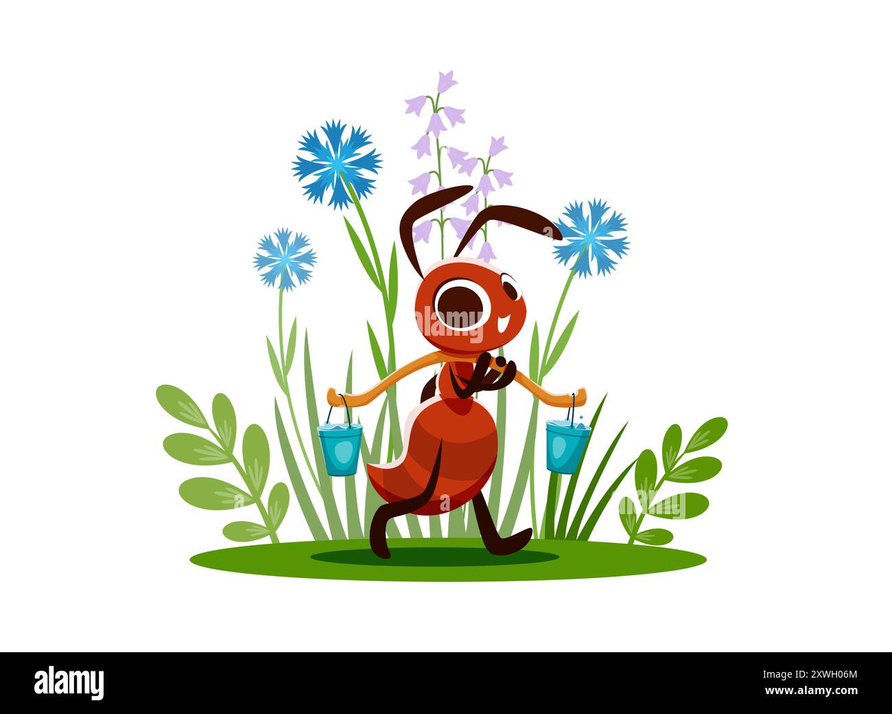 Cartoon ant character carries a water. Cute vector insect, cheerful and ...