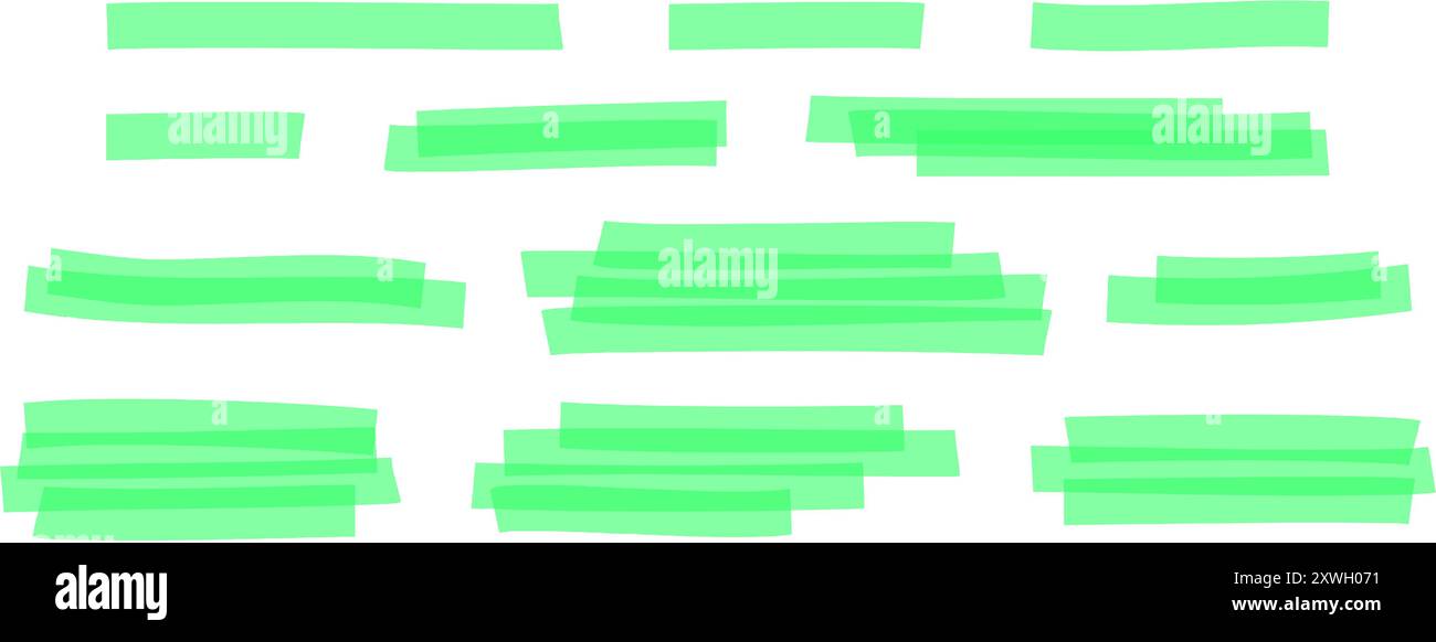 Set of green highlight marker lines. Different transparent handdrawn ...