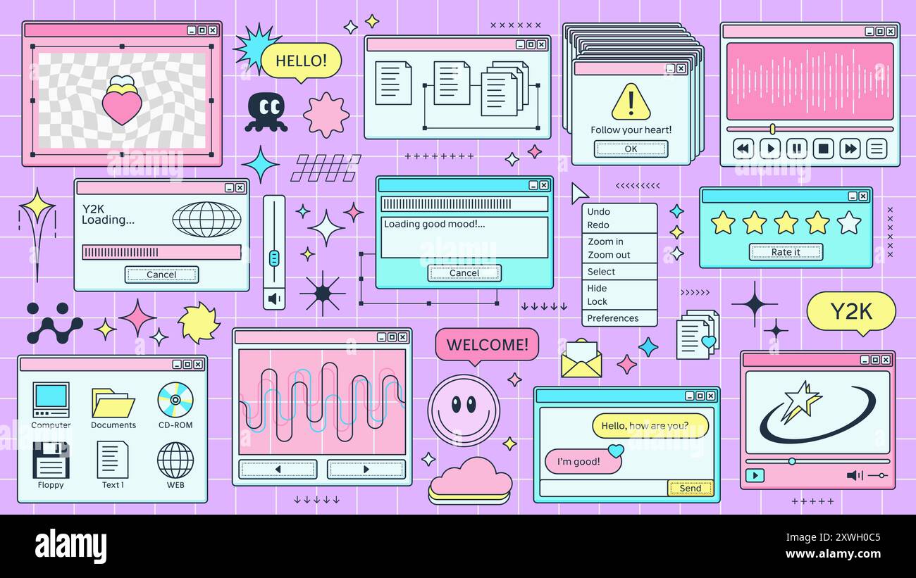 Y2K retro browser windows page of computer interface or PC screen ...