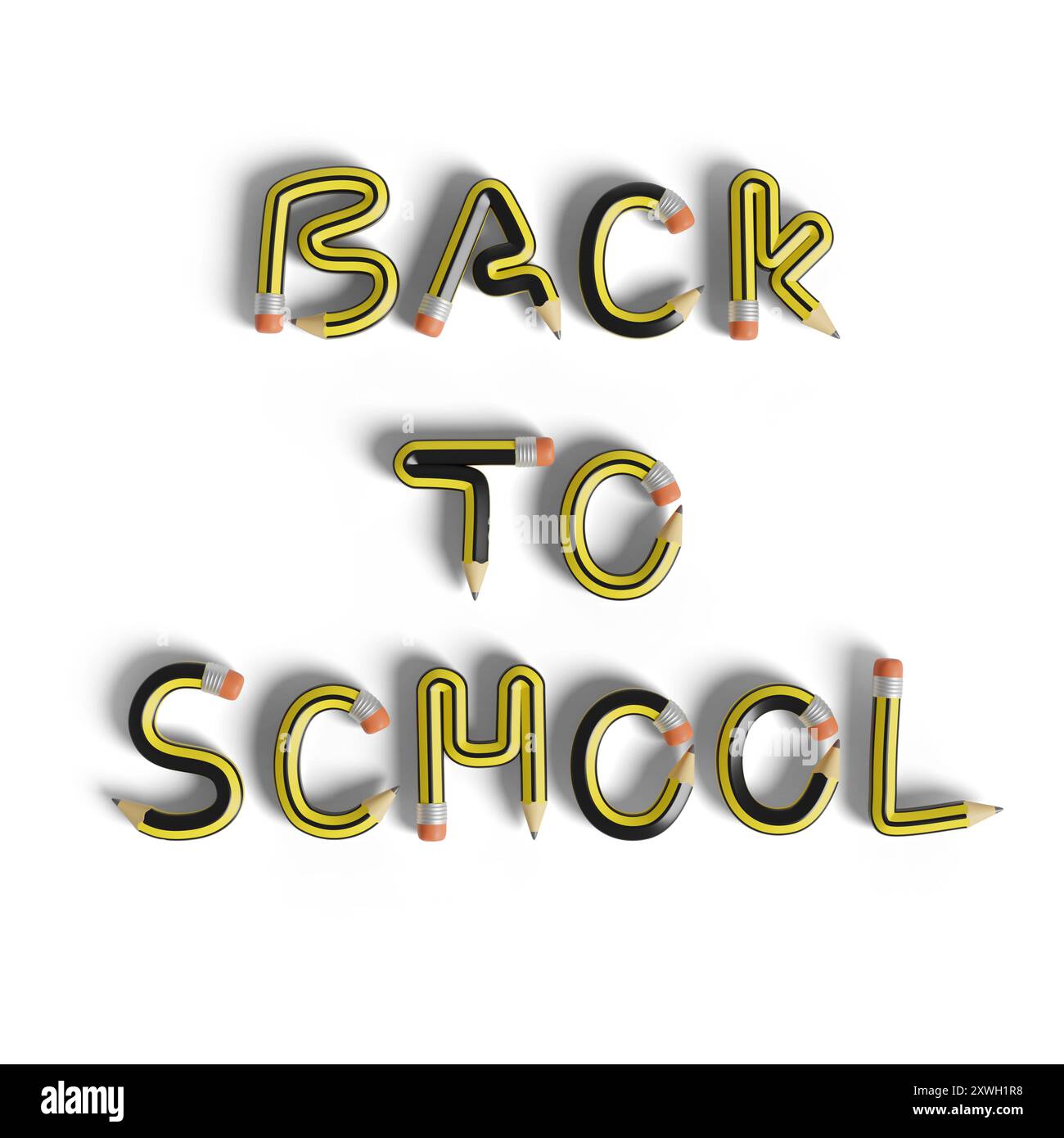 Back to school with pencils isolated on white background. 3d ...