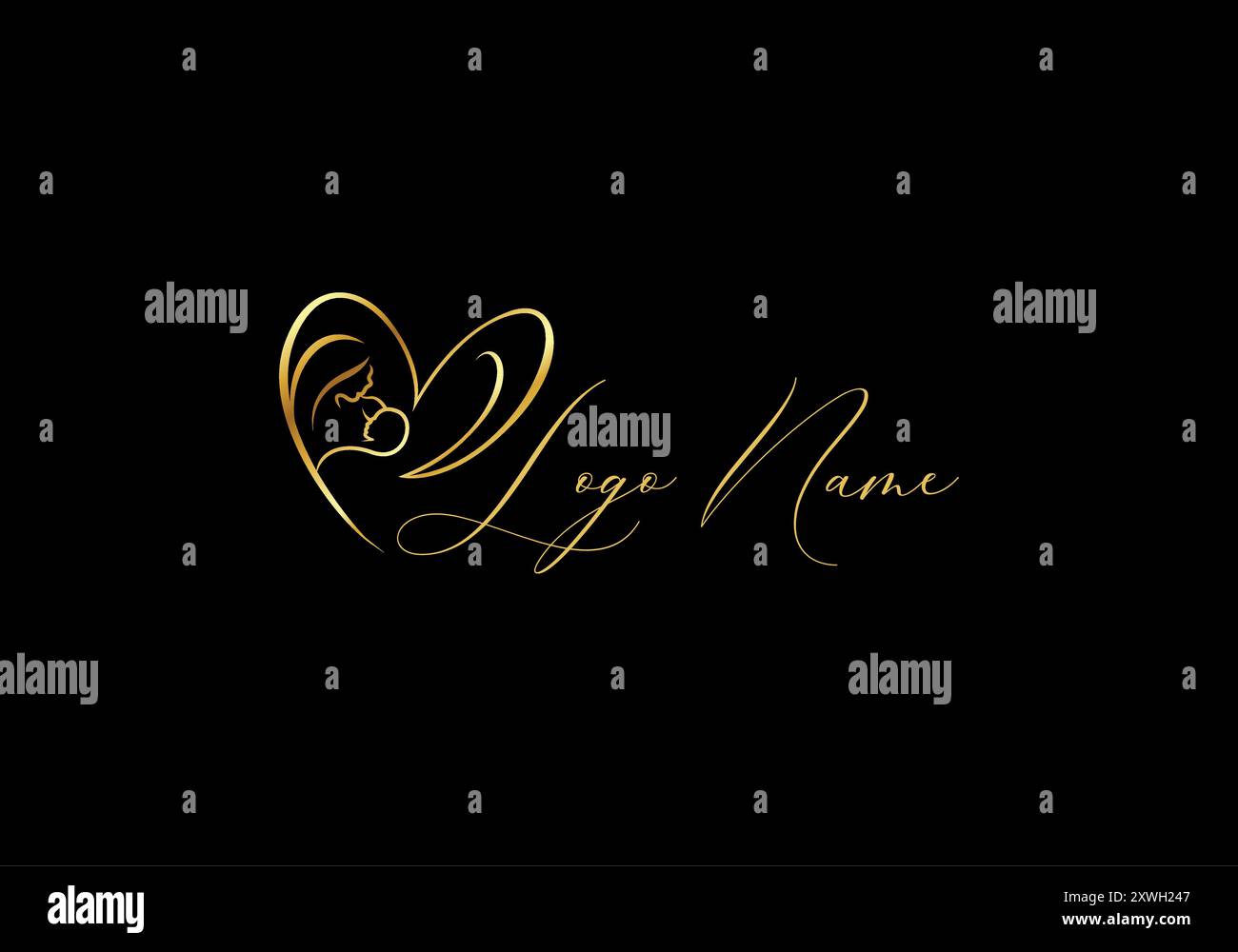Logo Line Mom and Baby, Baby care and Love shape. Luxury, Gold, Elegant ...