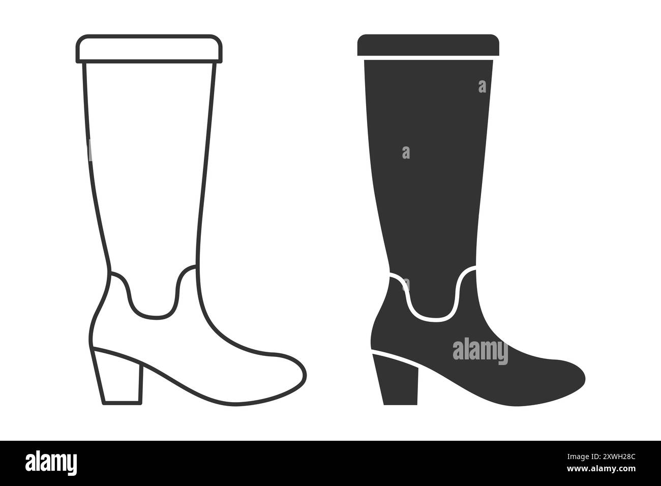 Flat Vector Linear and Silhouette Male and Female High Boots Icon Set ...