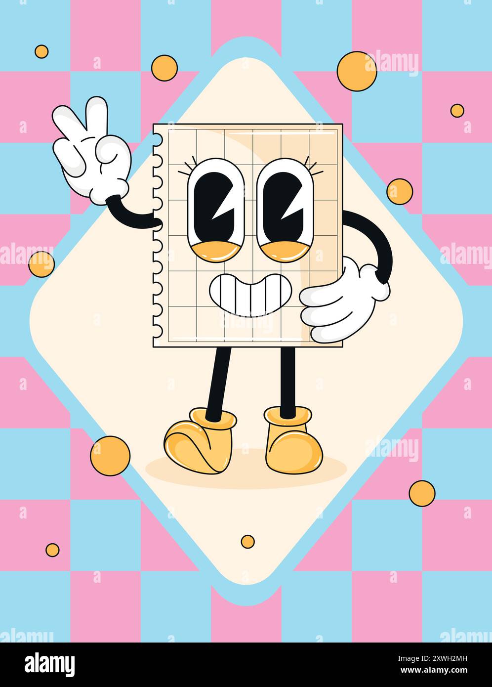 Cartoon notepad character with peace hand sign Vector Stock Vector ...