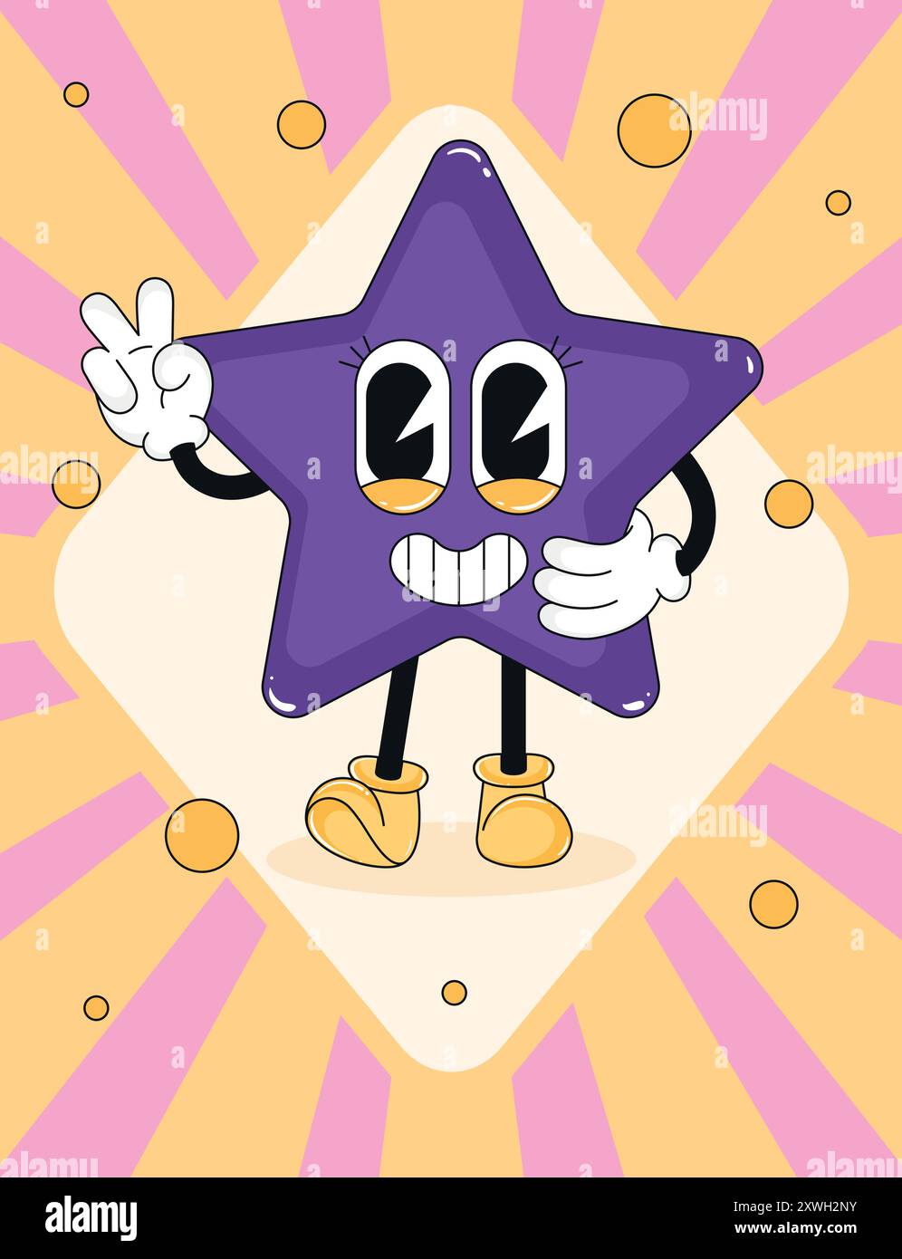 Purple star cartoon character making peace sign Vector Stock Vector ...