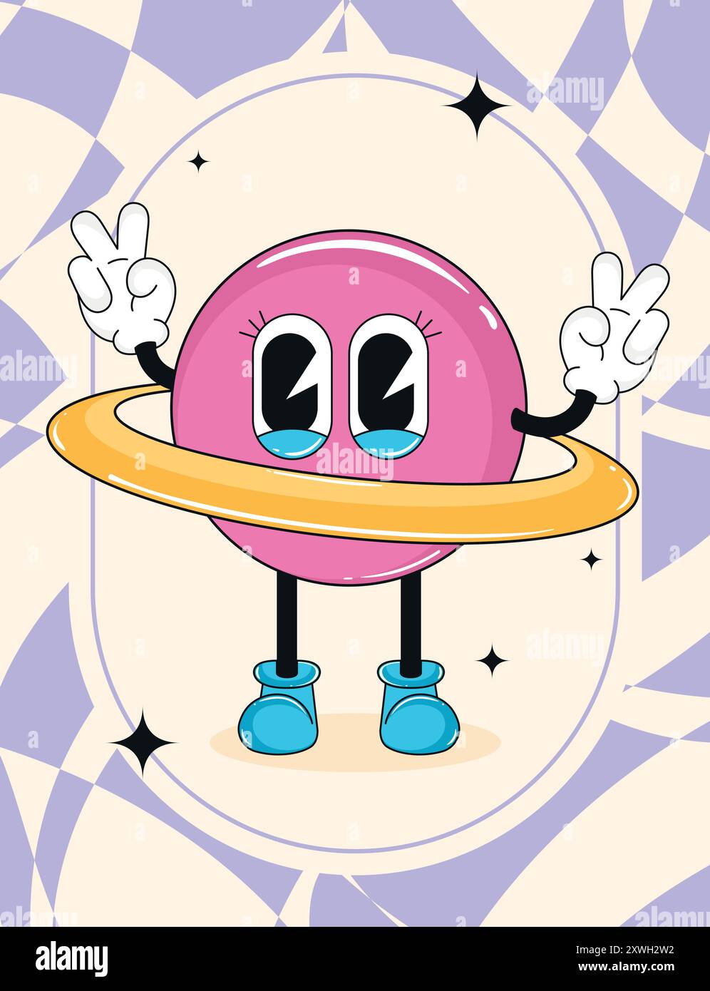 Pink planet cartoon character with peace signs Vector Stock Vector ...