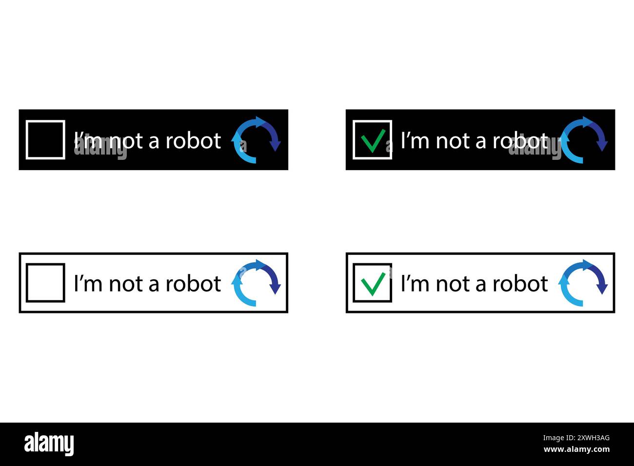 Captcha verification icons. I am not a robot text. Blue arrows and ...