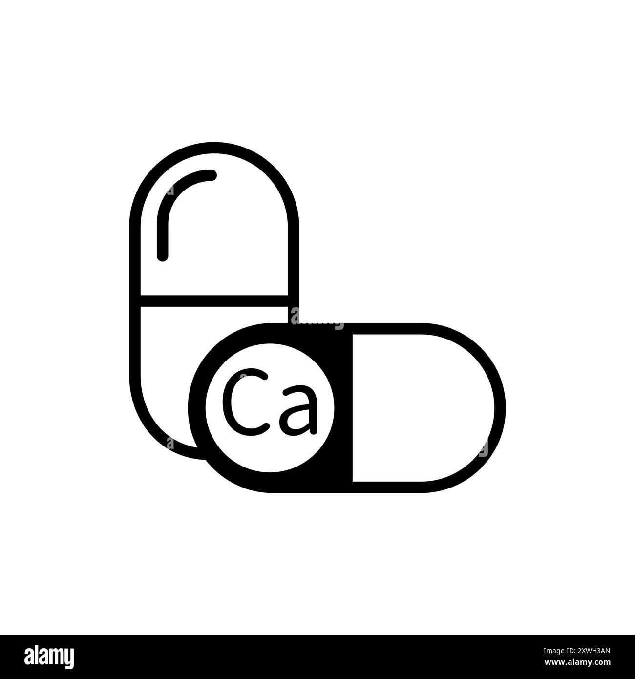 Calcium supplement icon. Capsule with Ca symbol. Simple black and white ...