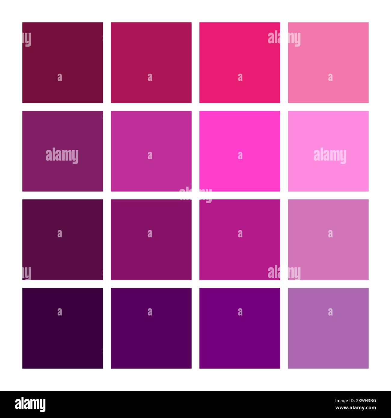 Color palette grid. Twelve square swatches. Pink and purple tones ...