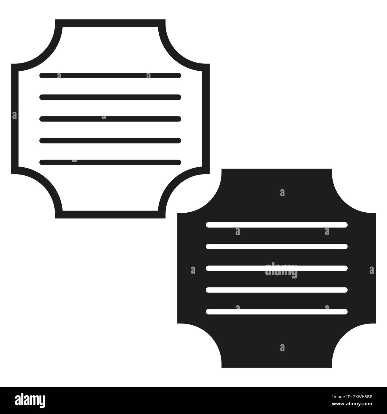 Label icons. Black and white contrast. Horizontal lines detail. Vector ...