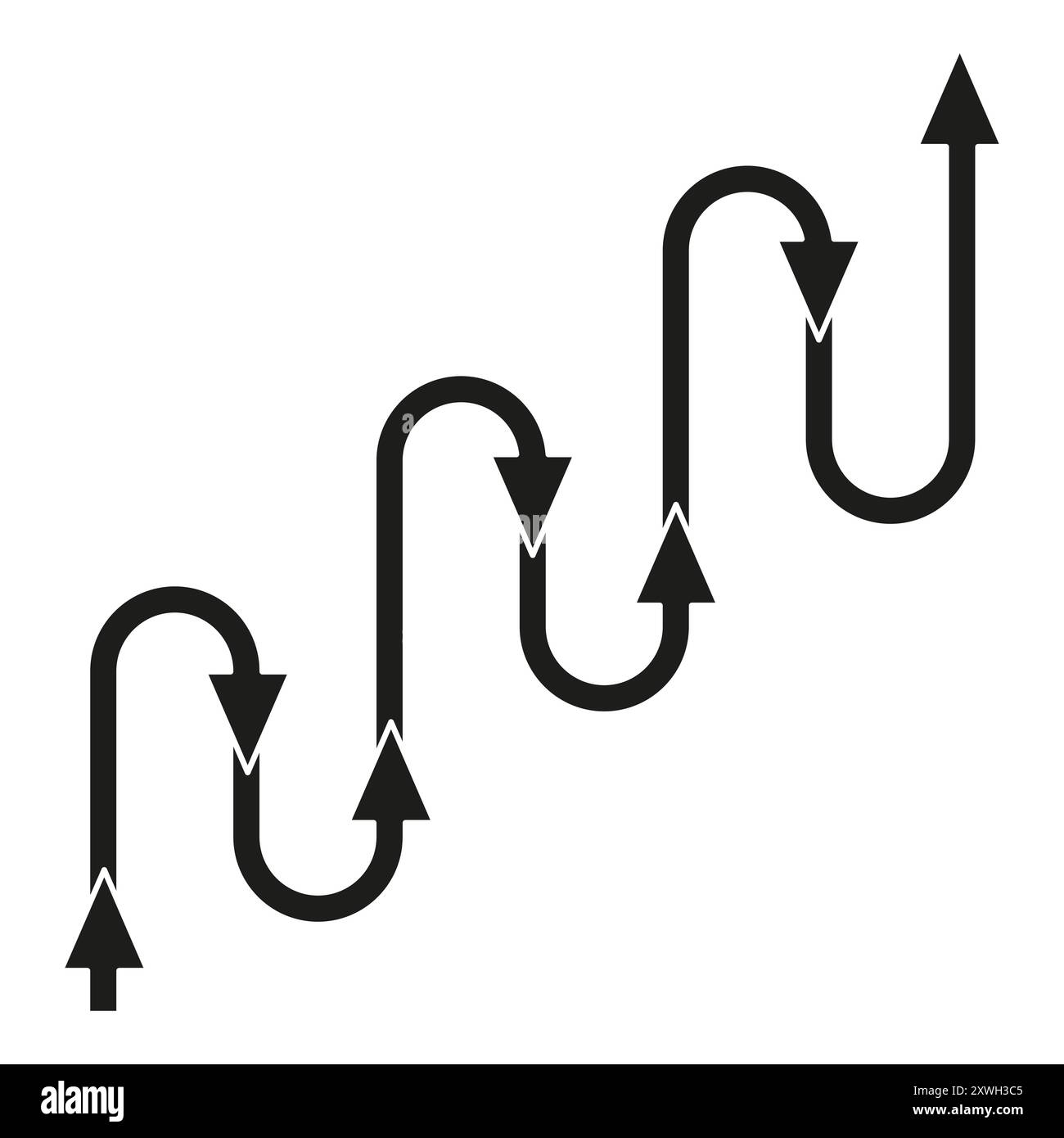 Curved arrow progress. Vector growth symbol. Zigzag path graphic. Step ...