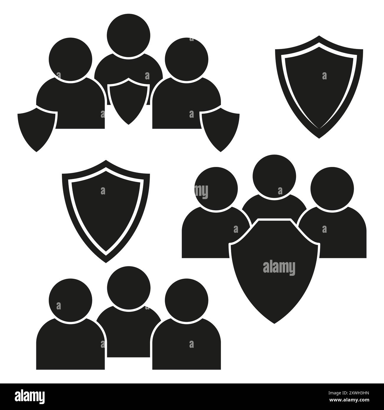 Group of people icons. Shield shapes included. Security vector concept ...