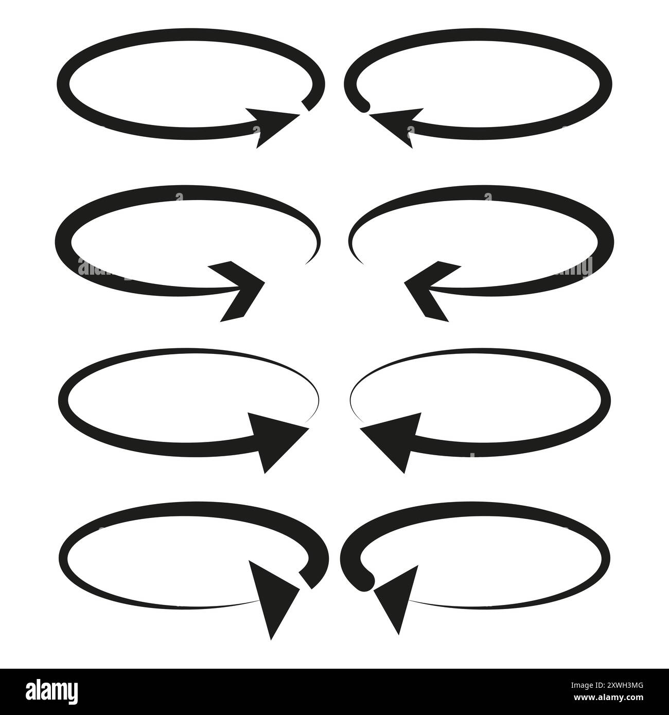 Circular arrow icons set. Eight different styles. Simple black and ...