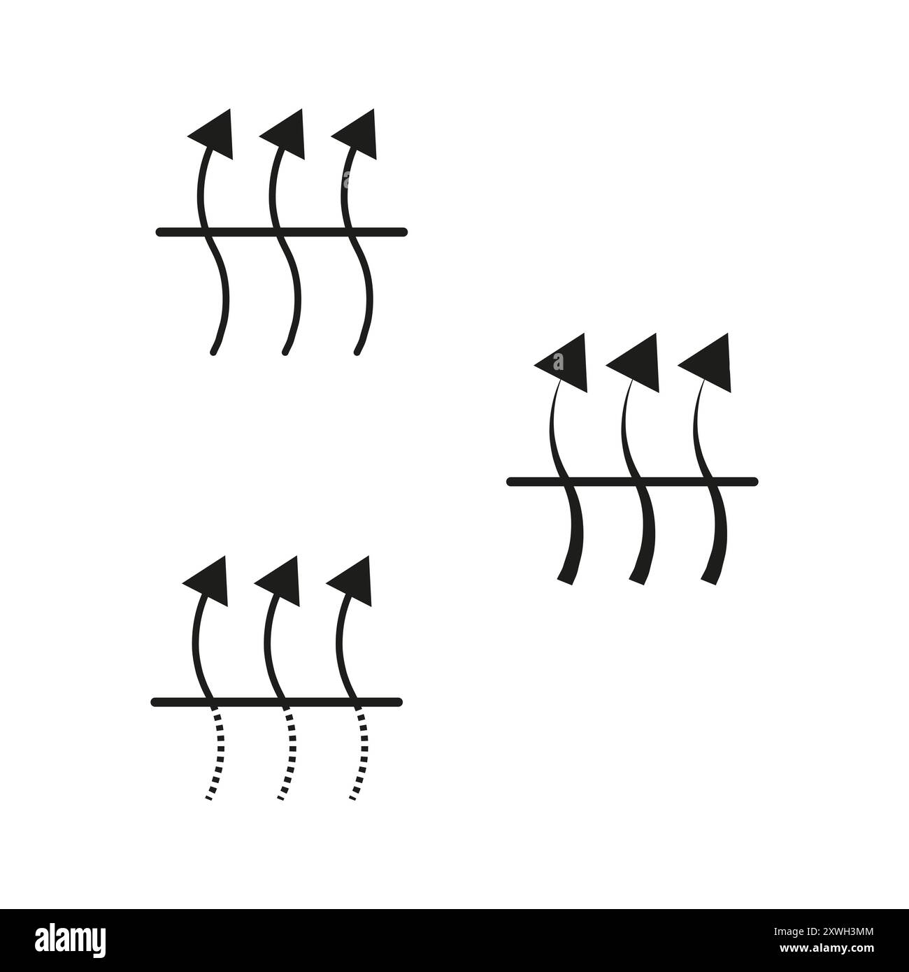 Breathable fabric icons. Airflow arrow symbols. Ventilation arrows ...