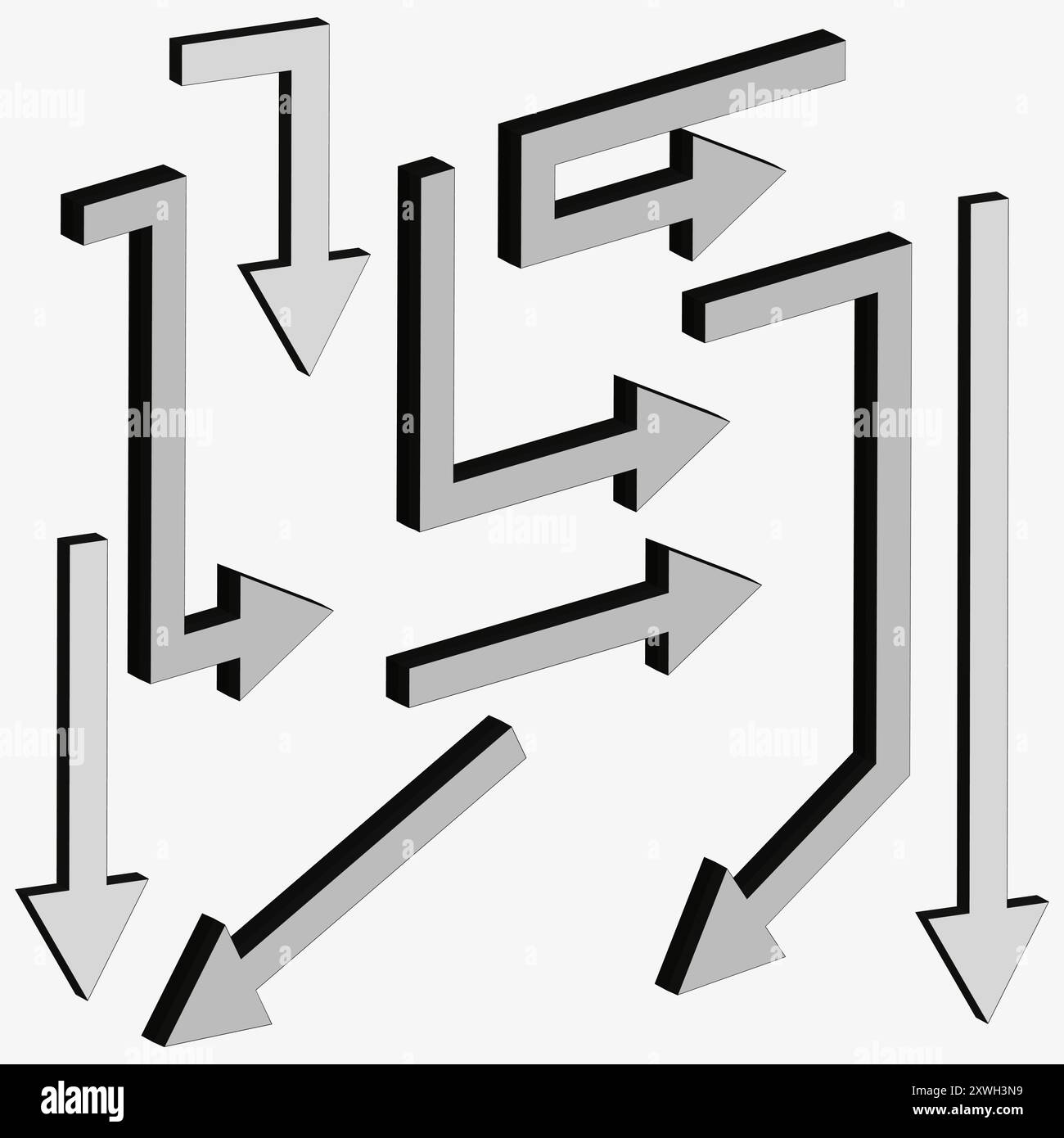3D arrows set. Black and grey. Various directions. Vector illustration ...