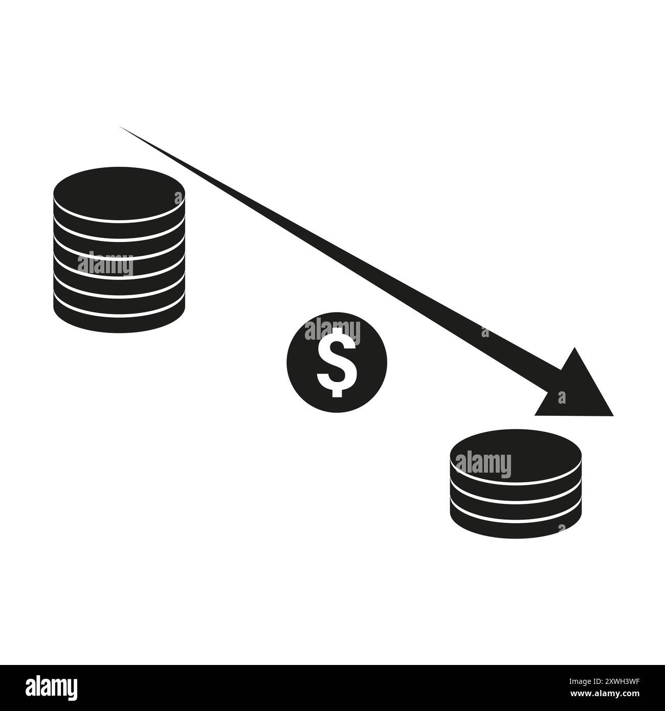 Falling profit icon. Decreasing money stack. Downward arrow symbol ...