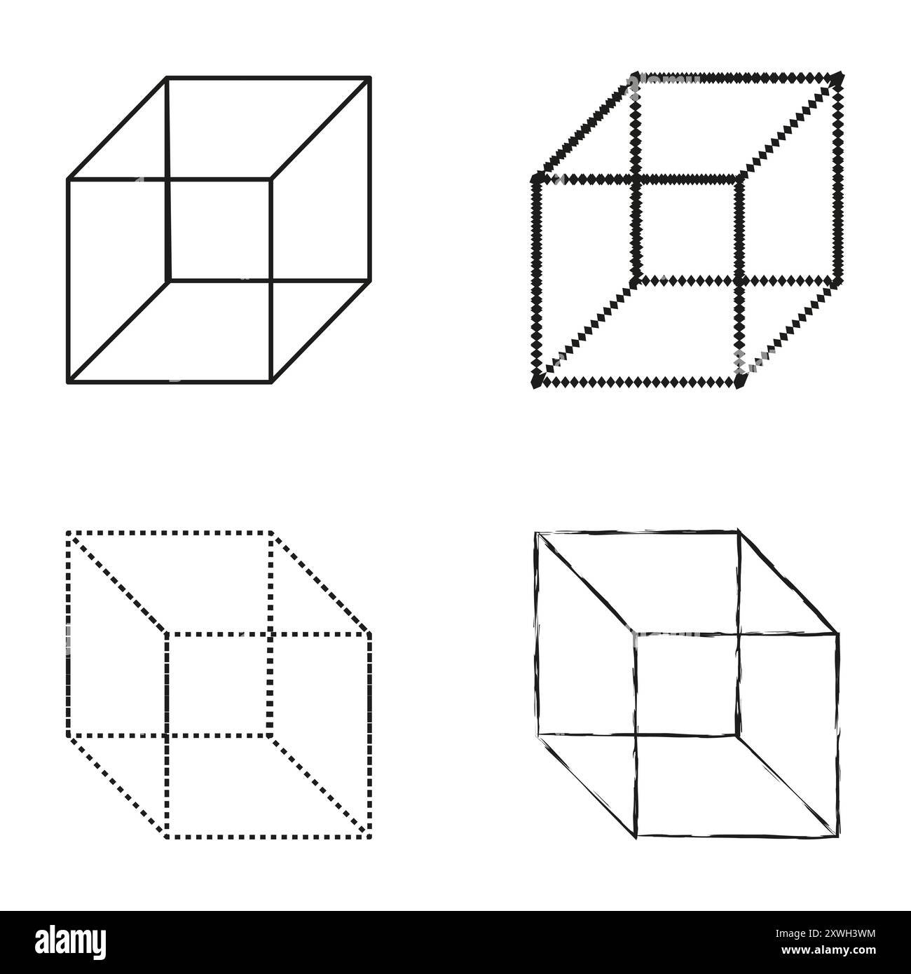 Geometric cube icons. Different cube styles. Vector 3D shapes. Black outline design Stock Vector ...
