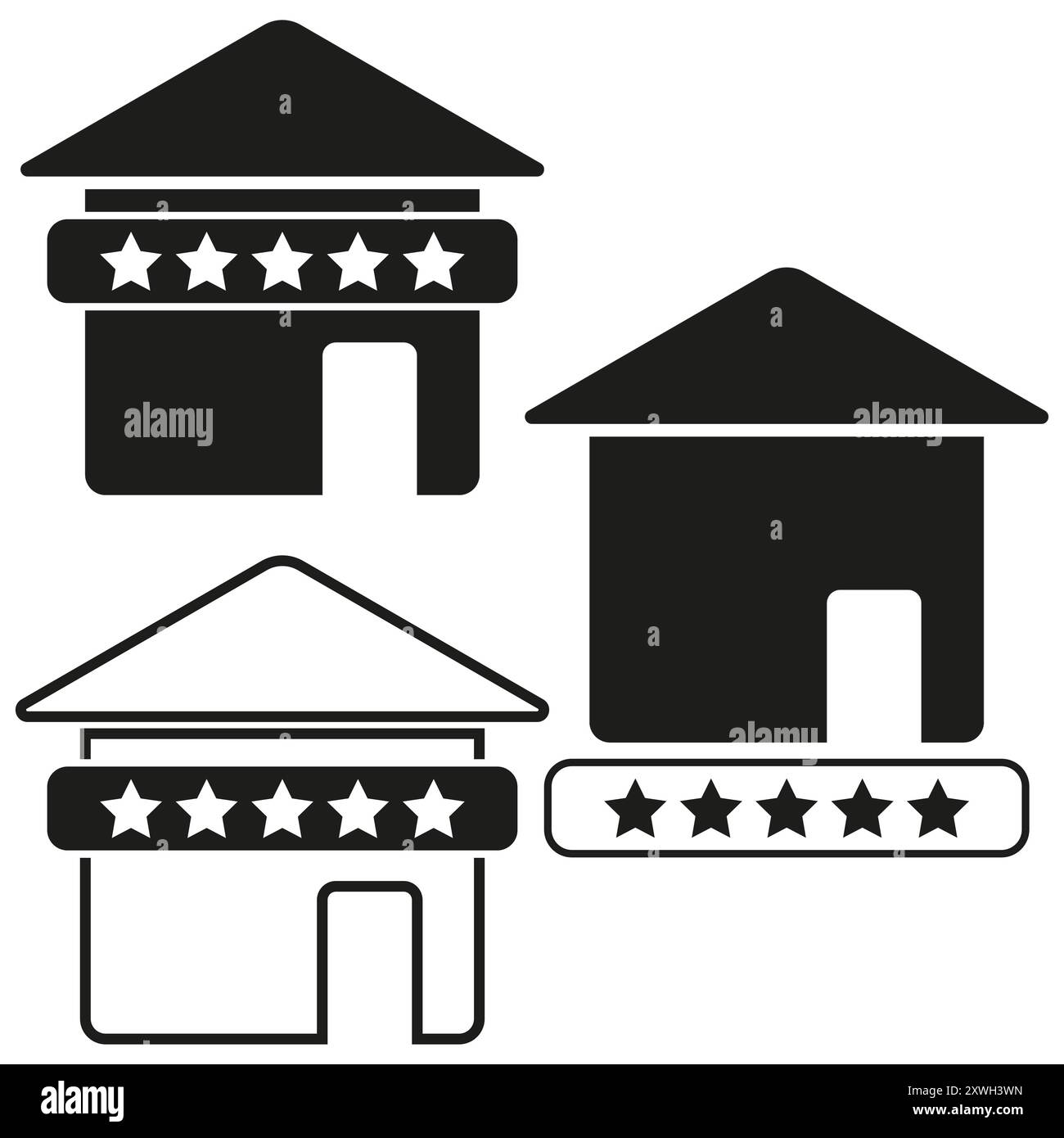 Star rated hotel icons. House and star combination. Vector ...