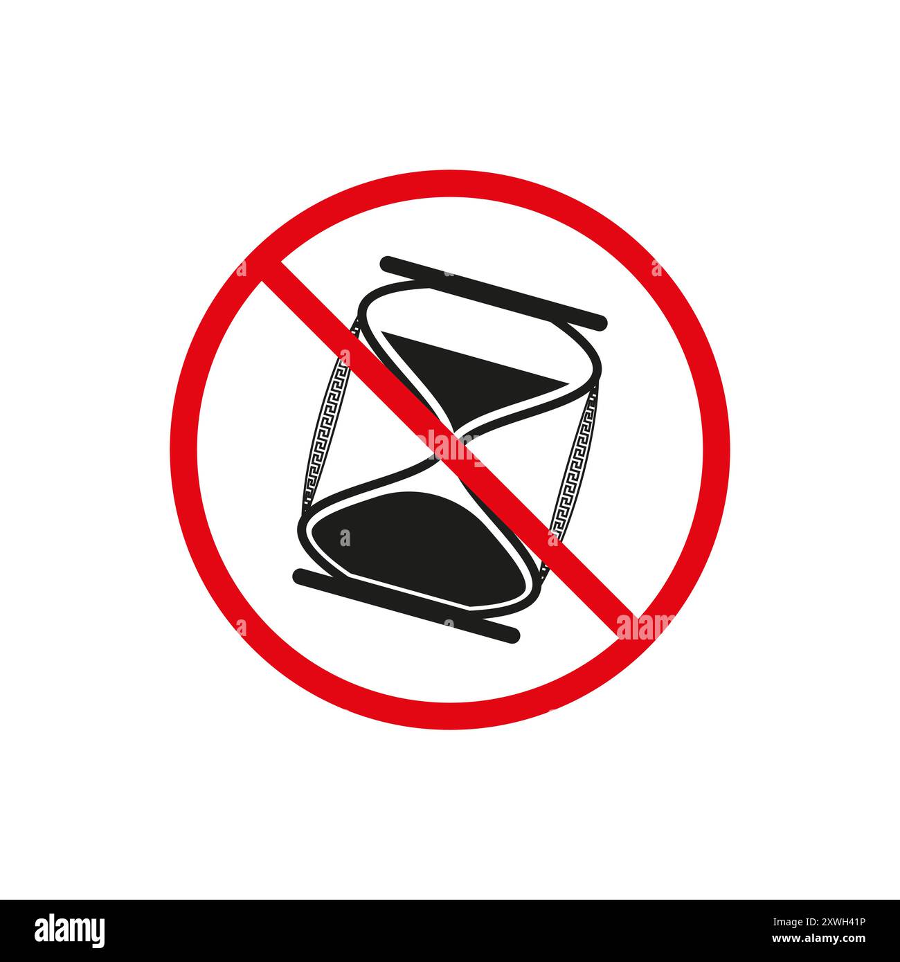 No waiting icon. Black hourglass crossed out. Red prohibition sign ...