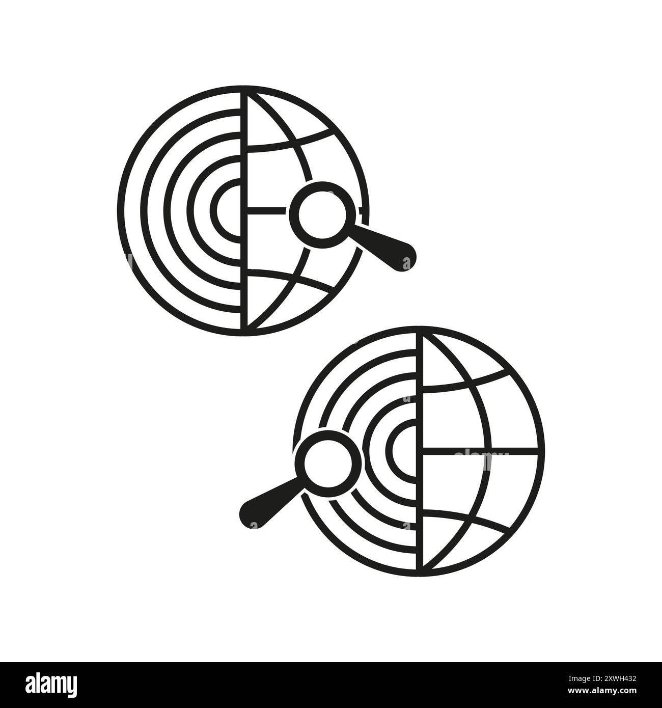 Global search icon. Circular map symbol. Magnifying glass detail ...