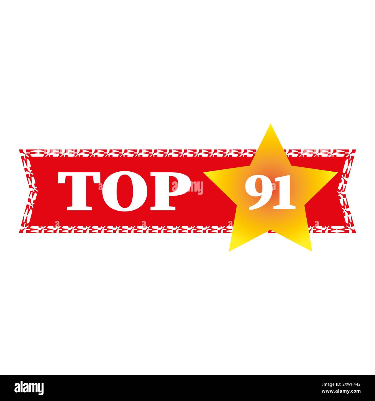 Top 91 banner. Bold top ninety one text. Golden star focus. Red ribbon ...