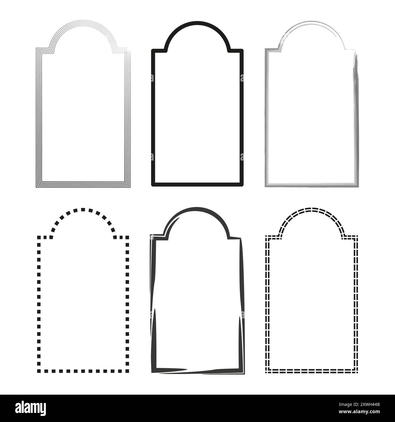 Arched rectangular frames. Bold black outlines. Hand drawn style ...