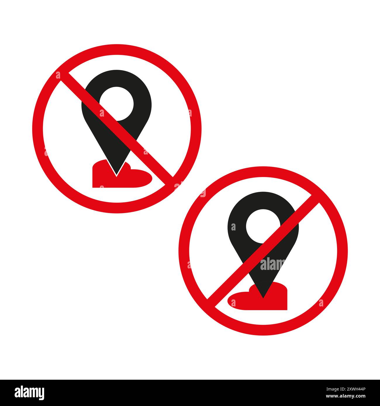 Location prohibition icon. Red crossed circle. No walking marker symbol ...