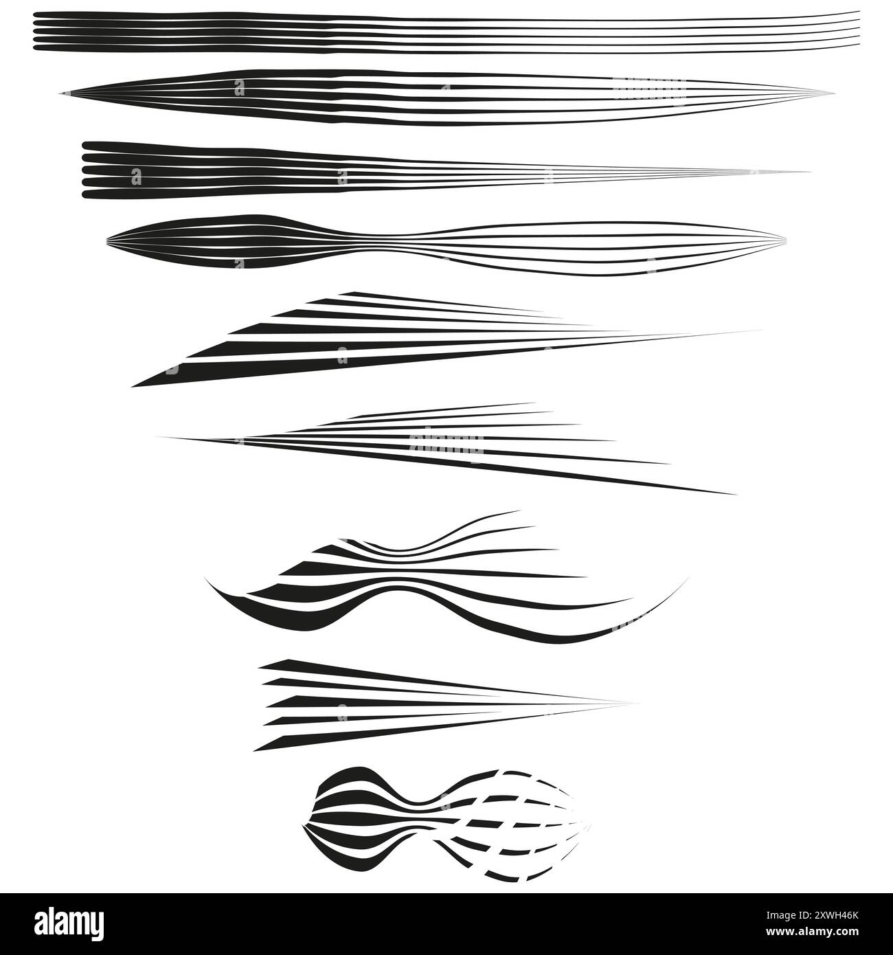 Abstract black lines design. Curved and dynamic shapes. Geometric ...