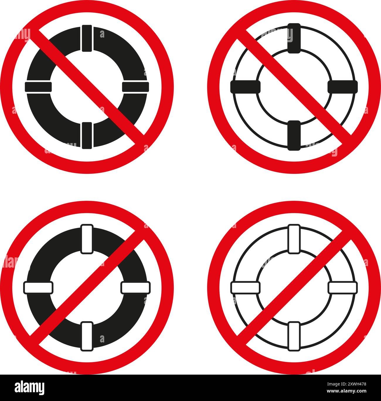 No life ring icons. Prohibited symbol overlay. Red circle with line ...