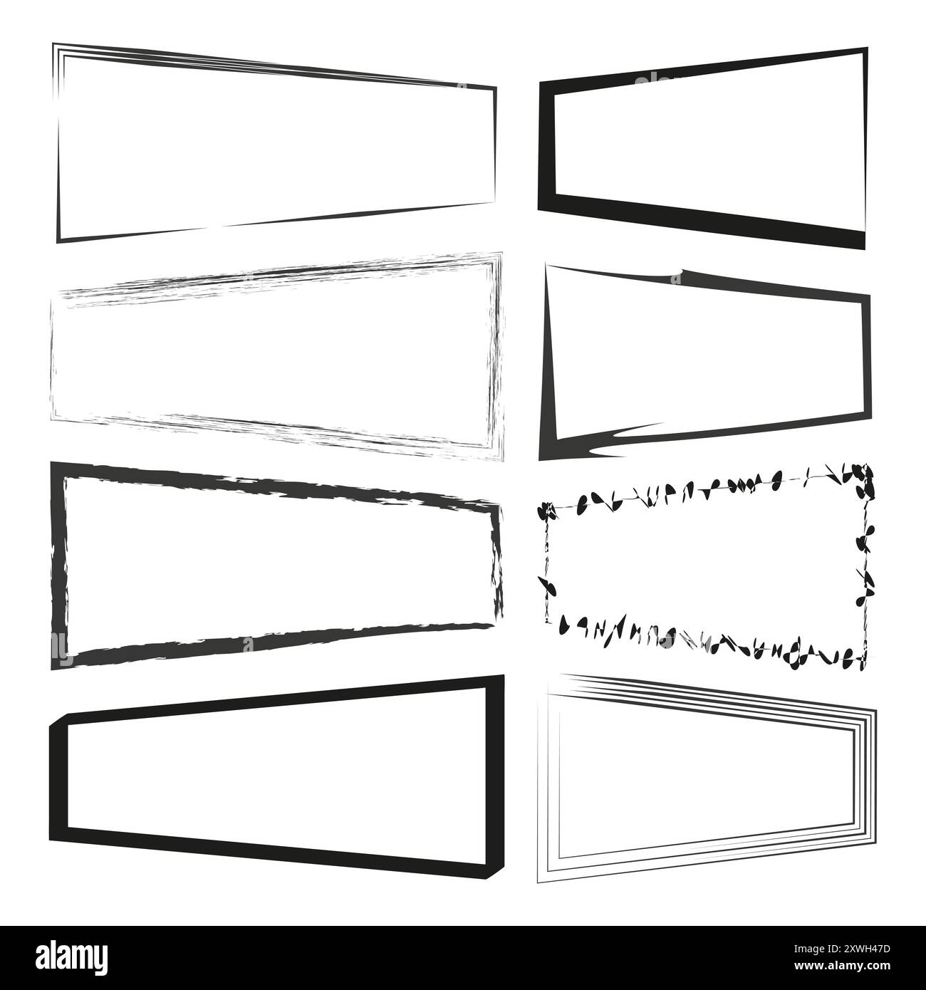 Varied rectangular frames. Hand drawn borders. Geometric uneven ...