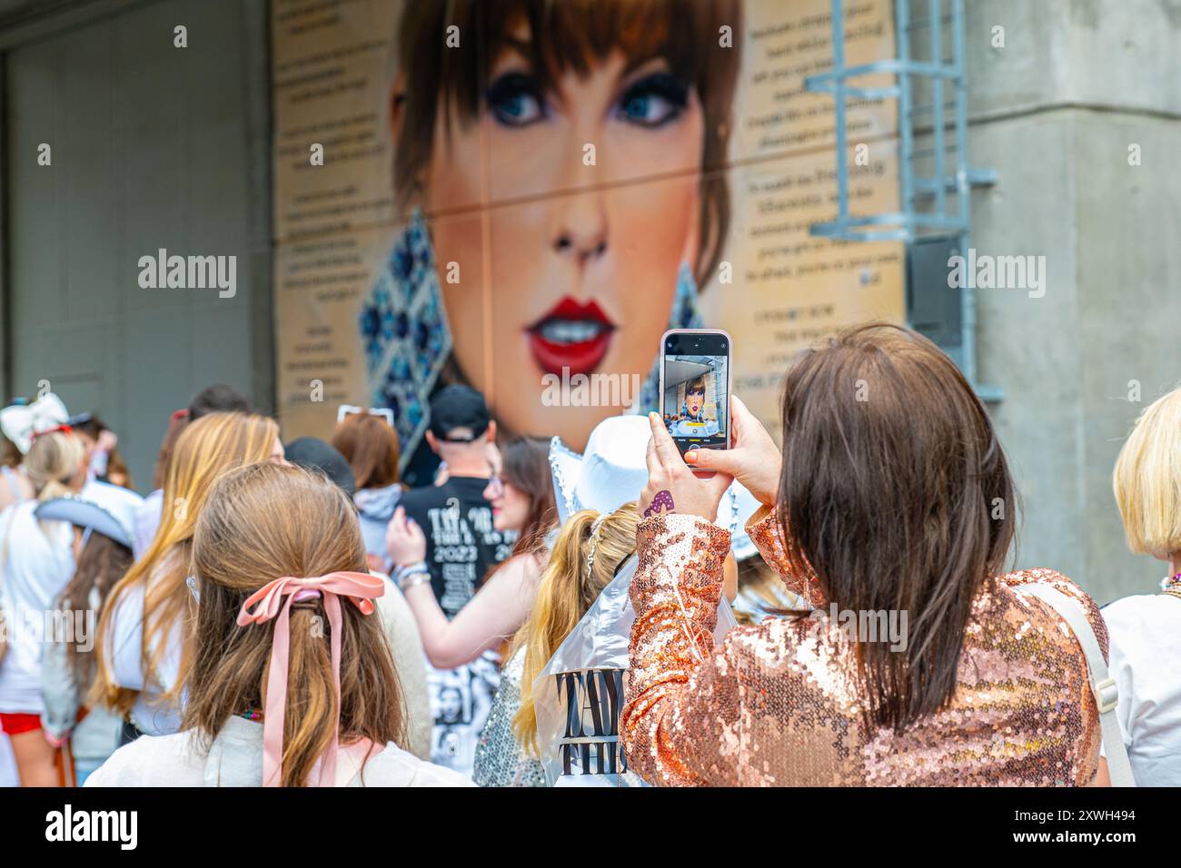 London, UK. 19th Aug, 2024. Taylor Swift fans before her Eras Tour show ...