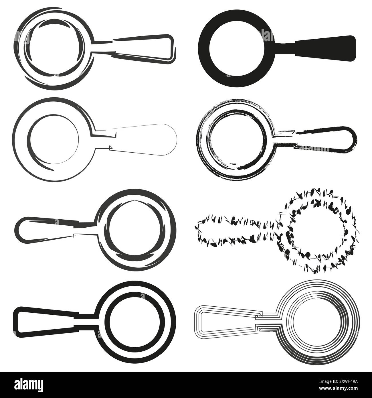 Magnifying glass icons. Abstract search tool symbols. Hand drawn style ...