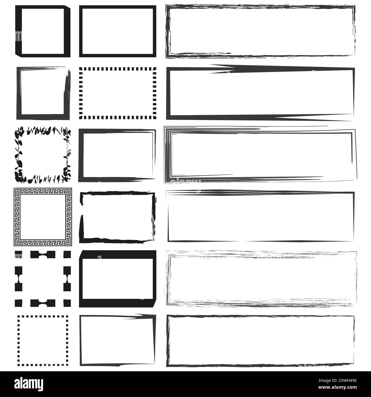 Decorative border collection. Rectangular frames variety. Hand-drawn ...