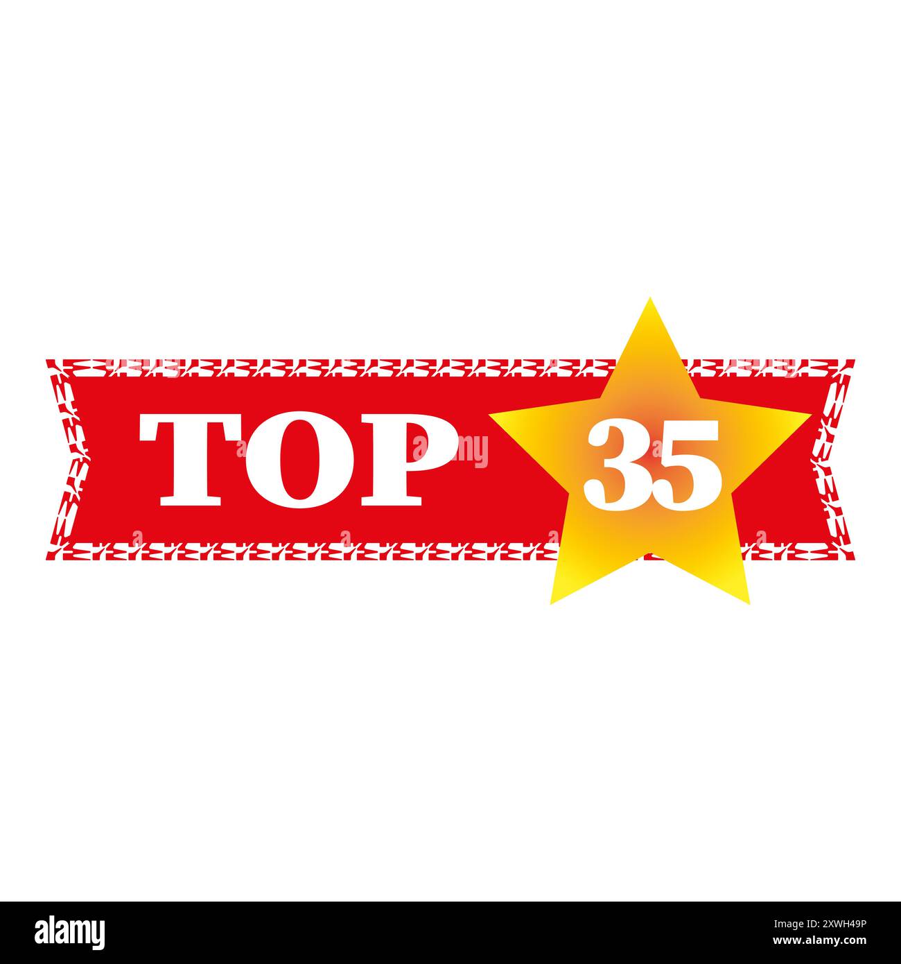 Top 35 banner. Number thirty five focus. Red ribbon background. Yellow ...