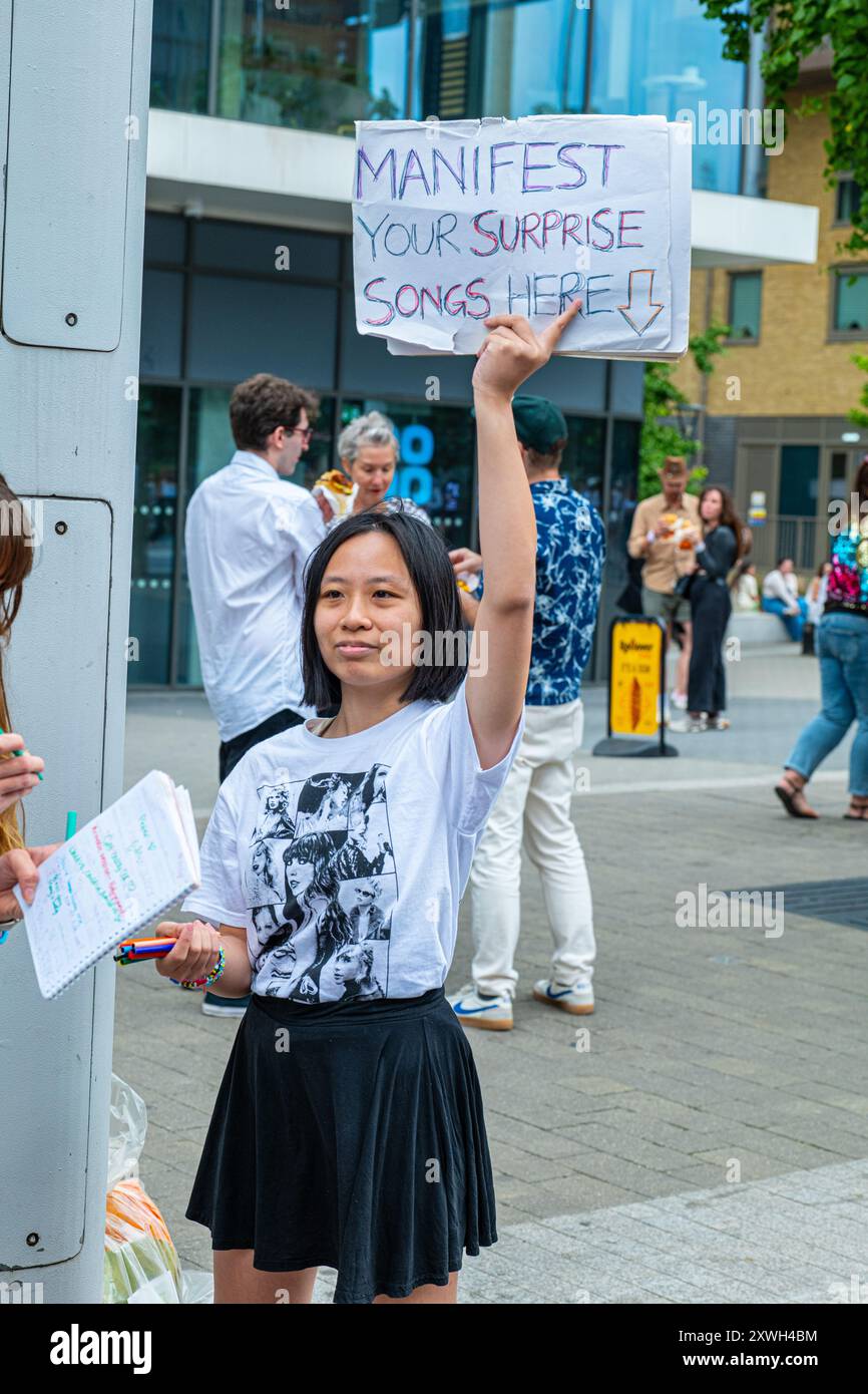 London, UK. 19th Aug, 2024. Taylor Swift fans before her Eras Tour show ...
