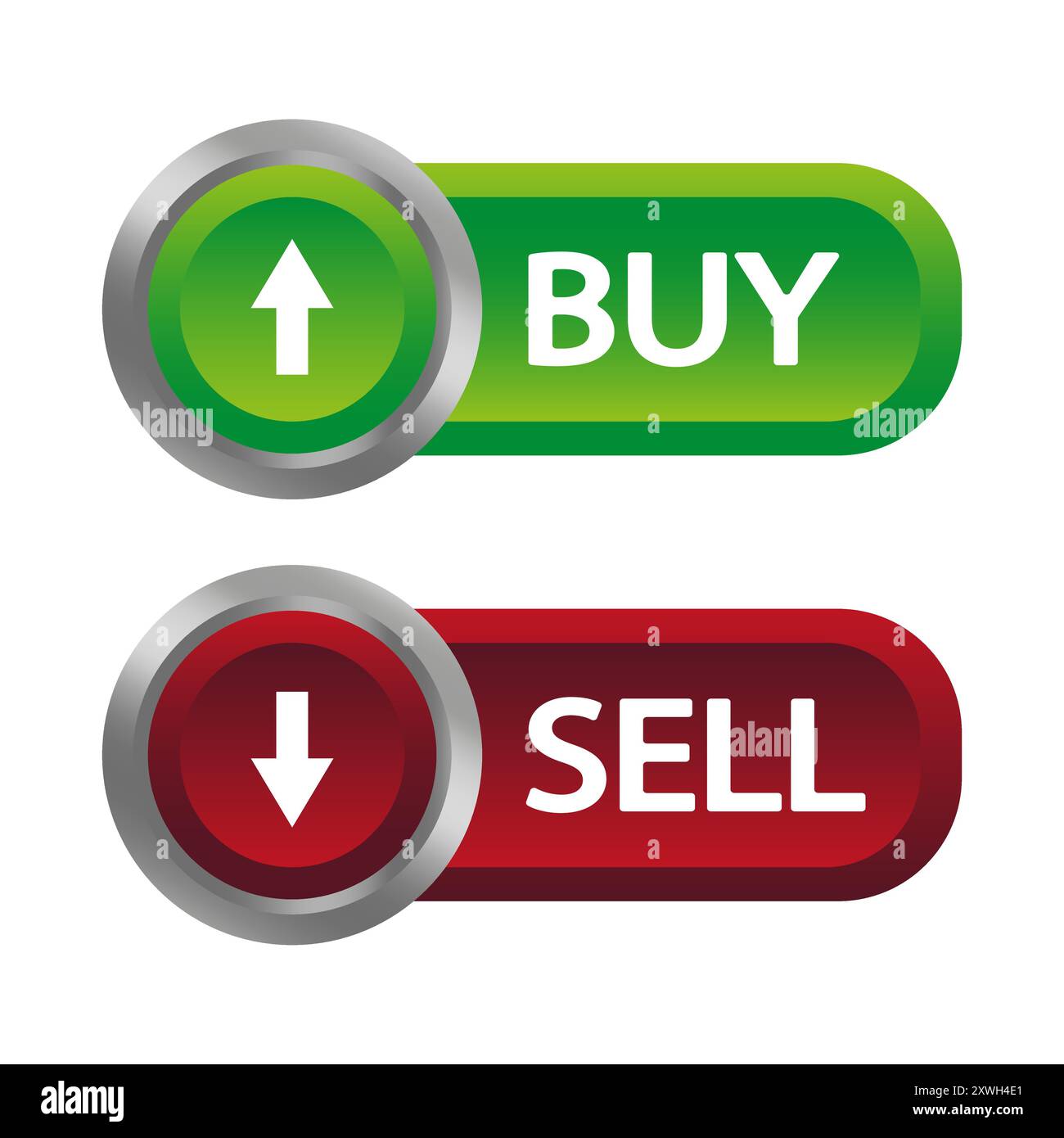 Buy and sell icon. Green buy button. Red sell button. Up and down ...