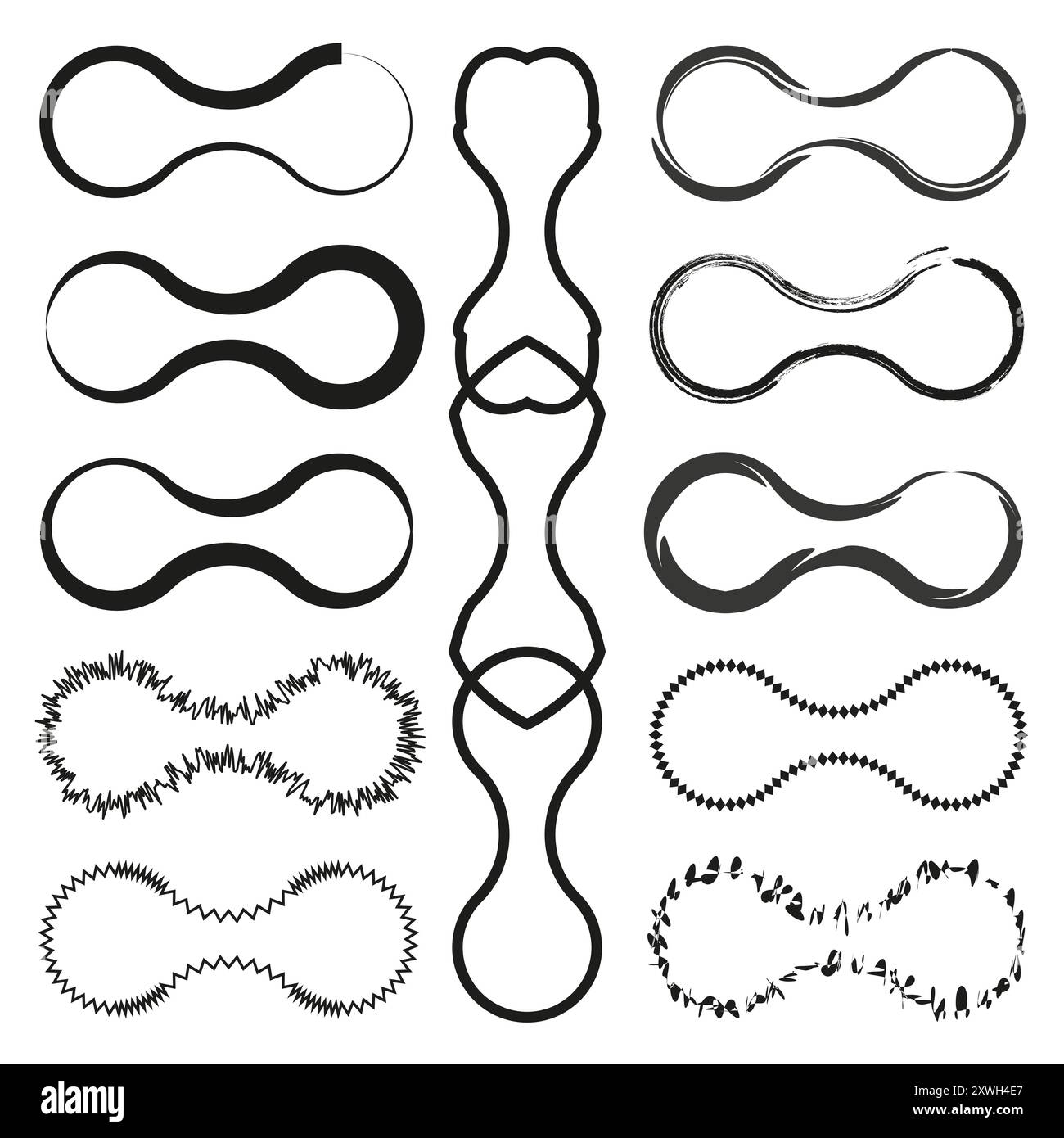 Curved shape icons. Varied outline designs. Black and white elements ...