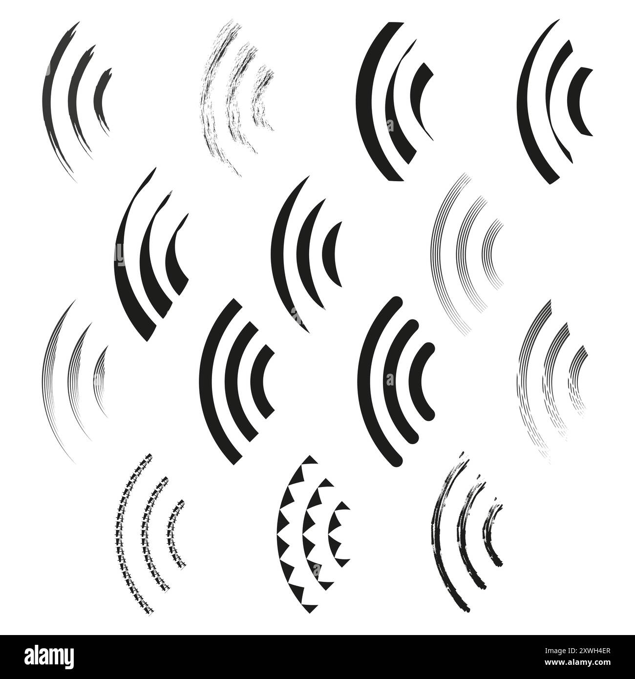 Abstract wave elements. Diverse line patterns. Curved shapes set ...