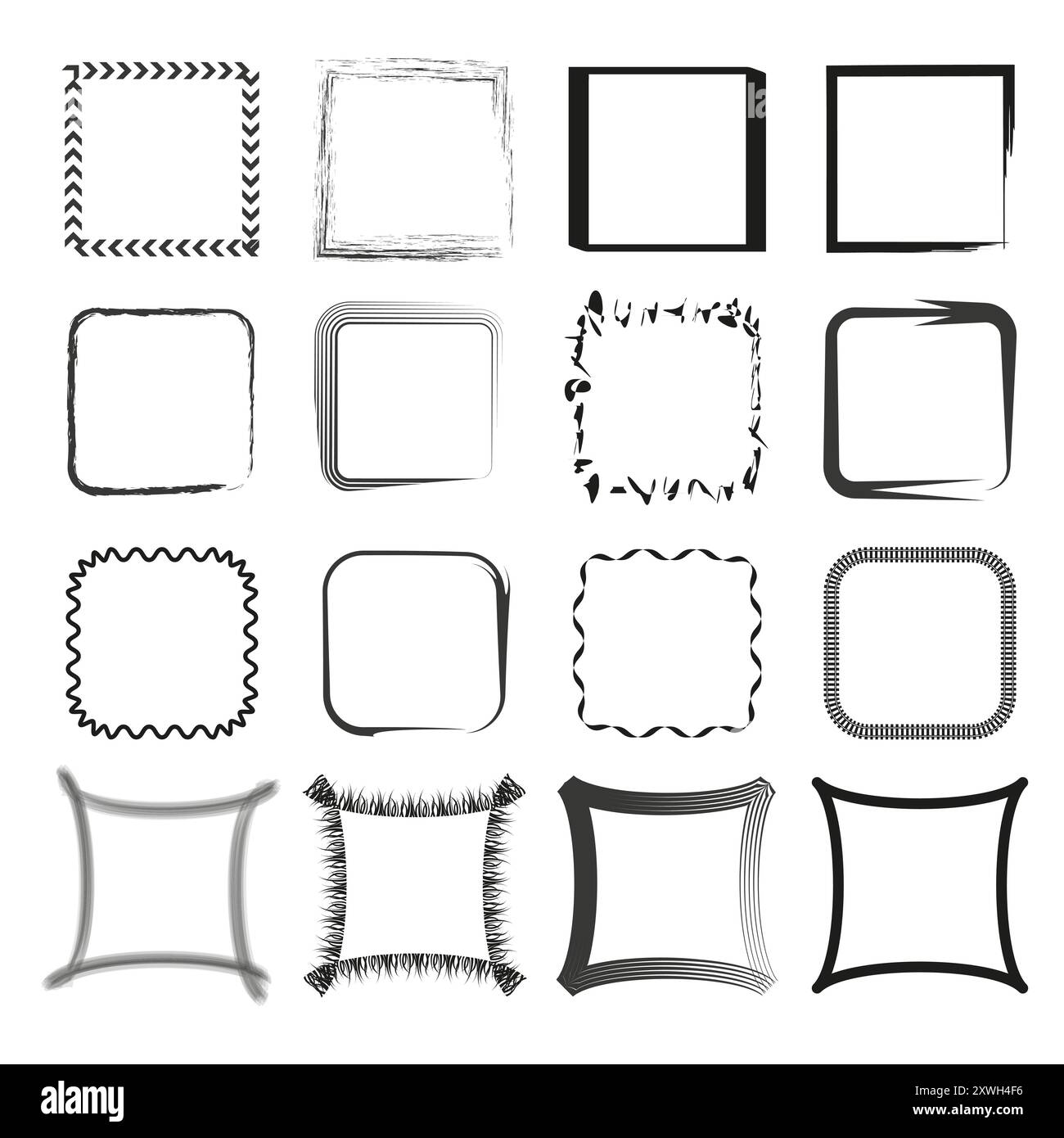 Variety of square frames. Black and white. Different styles. Vector ...